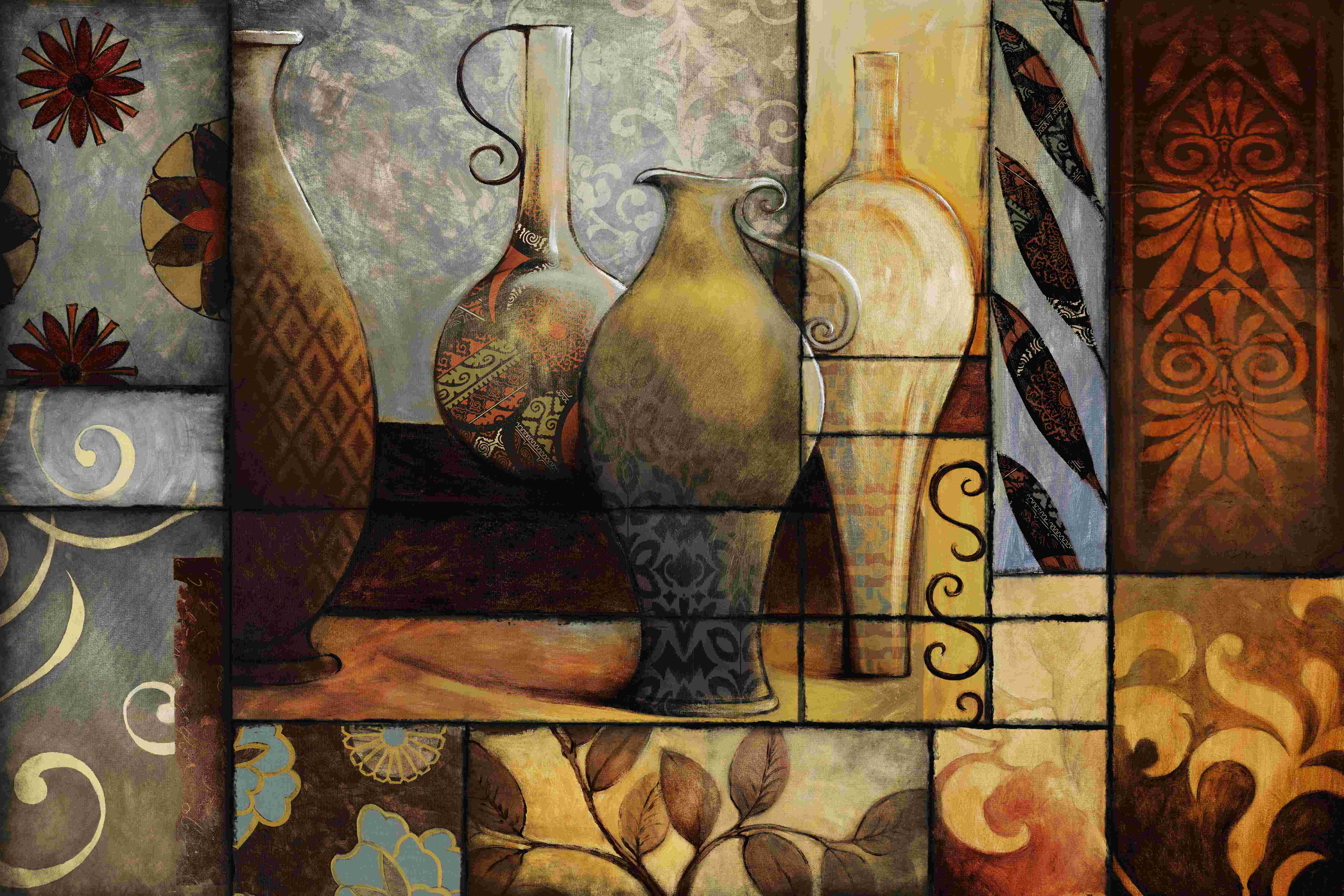 Winston Porter Patched Pattern Pots - Wrapped Canvas Graphic Art | Wayfair