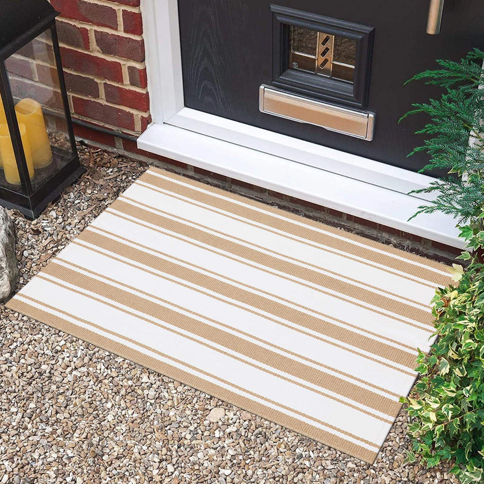 Latitude Run® Washable Striped Multi-Layer Doormat, Cotton Entrance Rug ...