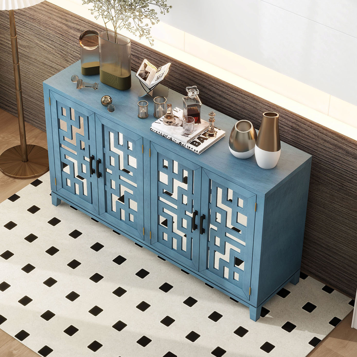 Lark Manor™ Retro 4-Door Mirrored Buffet Sideboard With Metal Pulls ...