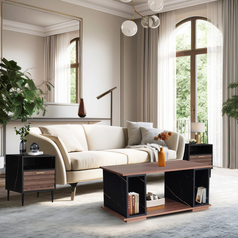 Wrought Studio™ 3 Piece Modern Living Room Table Set, Coffee Table and ...