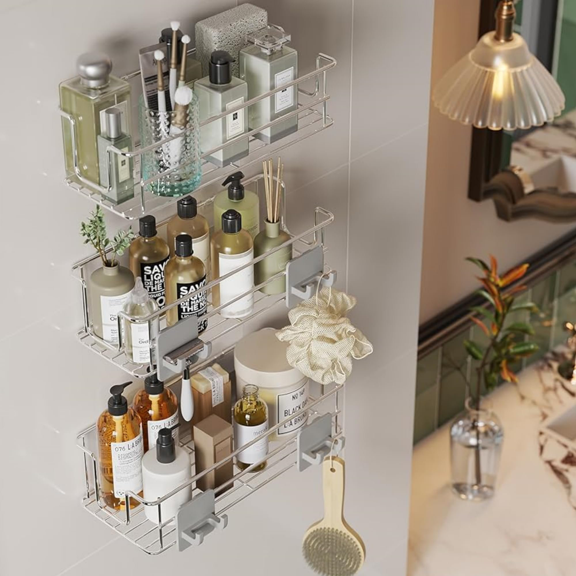 Rebrilliant 3 Pack Adhesive Hanging Shower Caddy, Stainless Steel ...