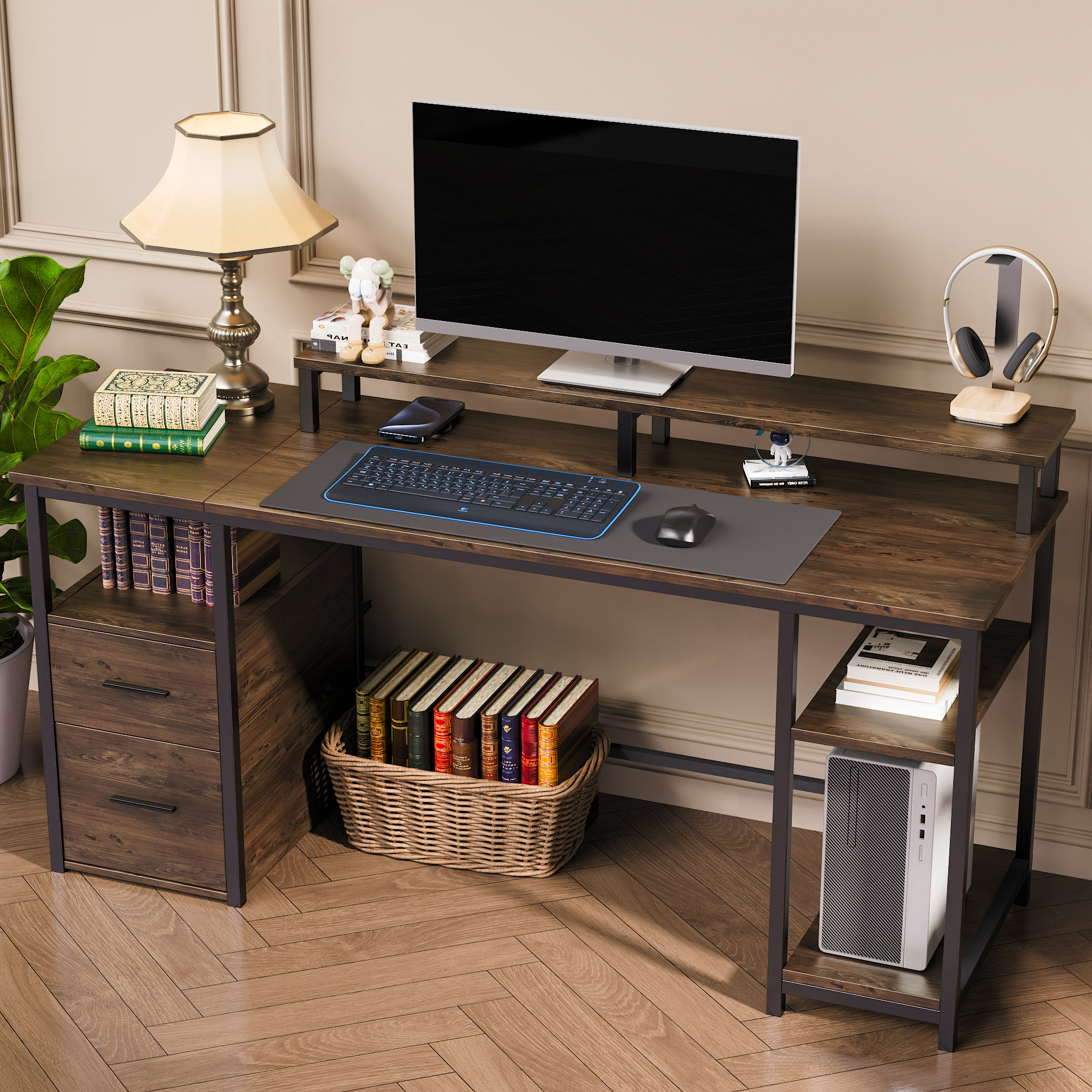 17 Stories Segura 61" Metal Base Computer Desk With Wireless Charging ...