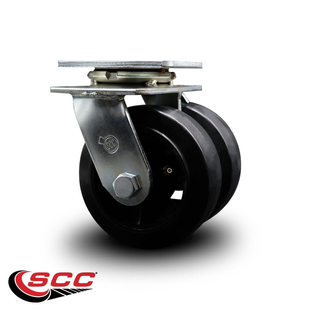 Service Caster 5 Inch Dual Rubber on Steel Wheels Swivel Caster with ...