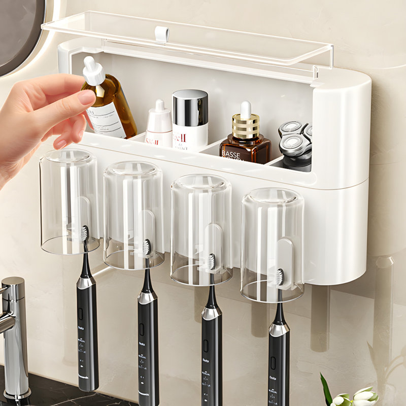 Rebrilliant Non Perforated Wall Mounted Toothbrush Cup Toothpaste ...