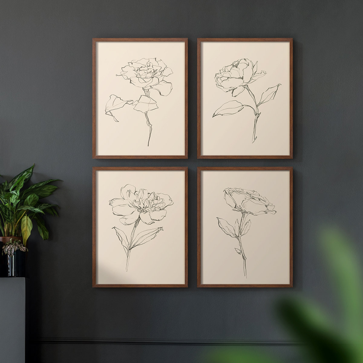 Winston Porter Floral Contour Study I Framed Print - Set of 4 | Wayfair