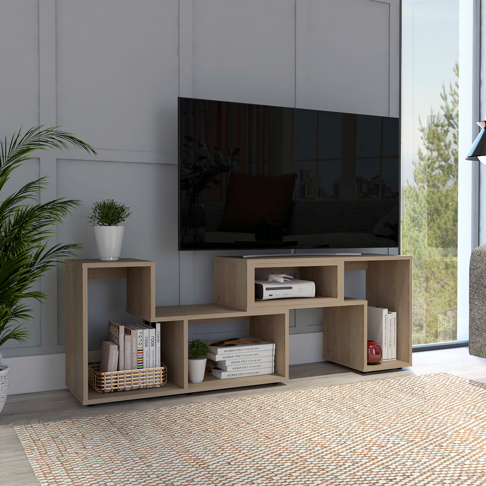 Ebern Designs Being Extendable TV Stand, Multiple Shelves (TV Stand ...