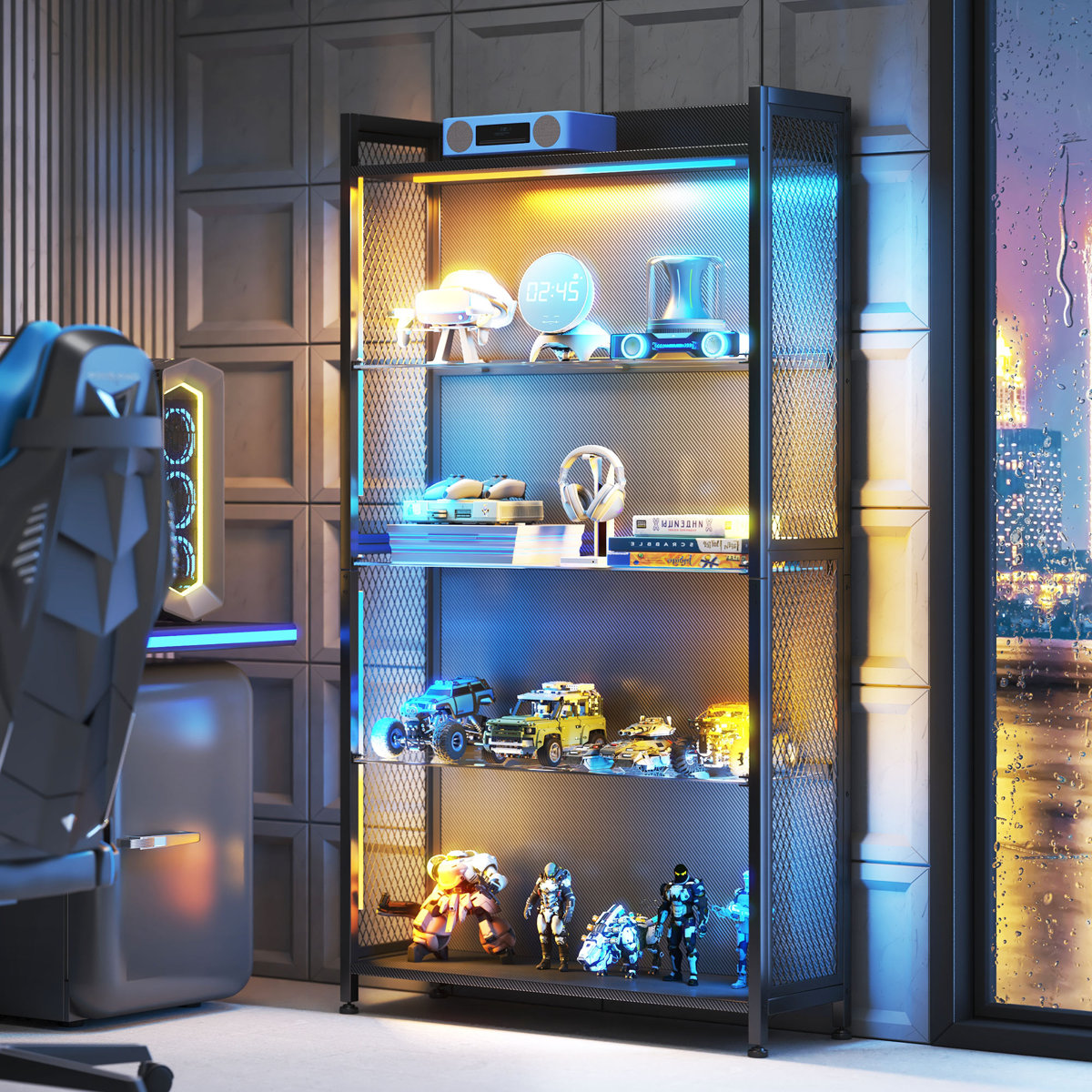 17 Stories Gaming Cabinet With Multicolor Led Lights, Accent Cabinet ...