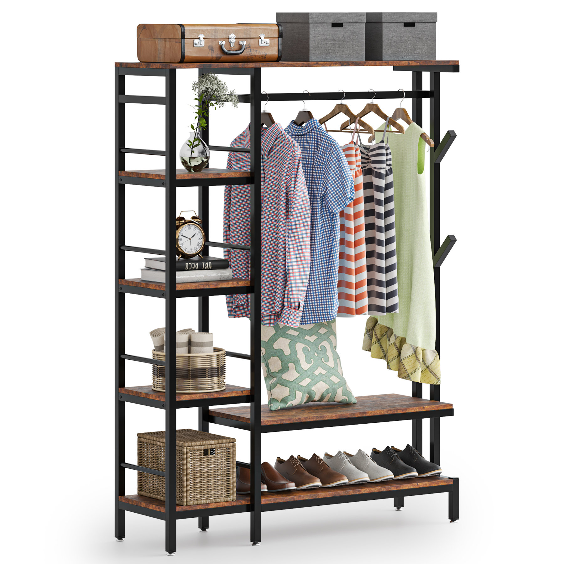 Latitude Run® Free-Standing Closet Organizer Heavy Duty Clothing Rack ...