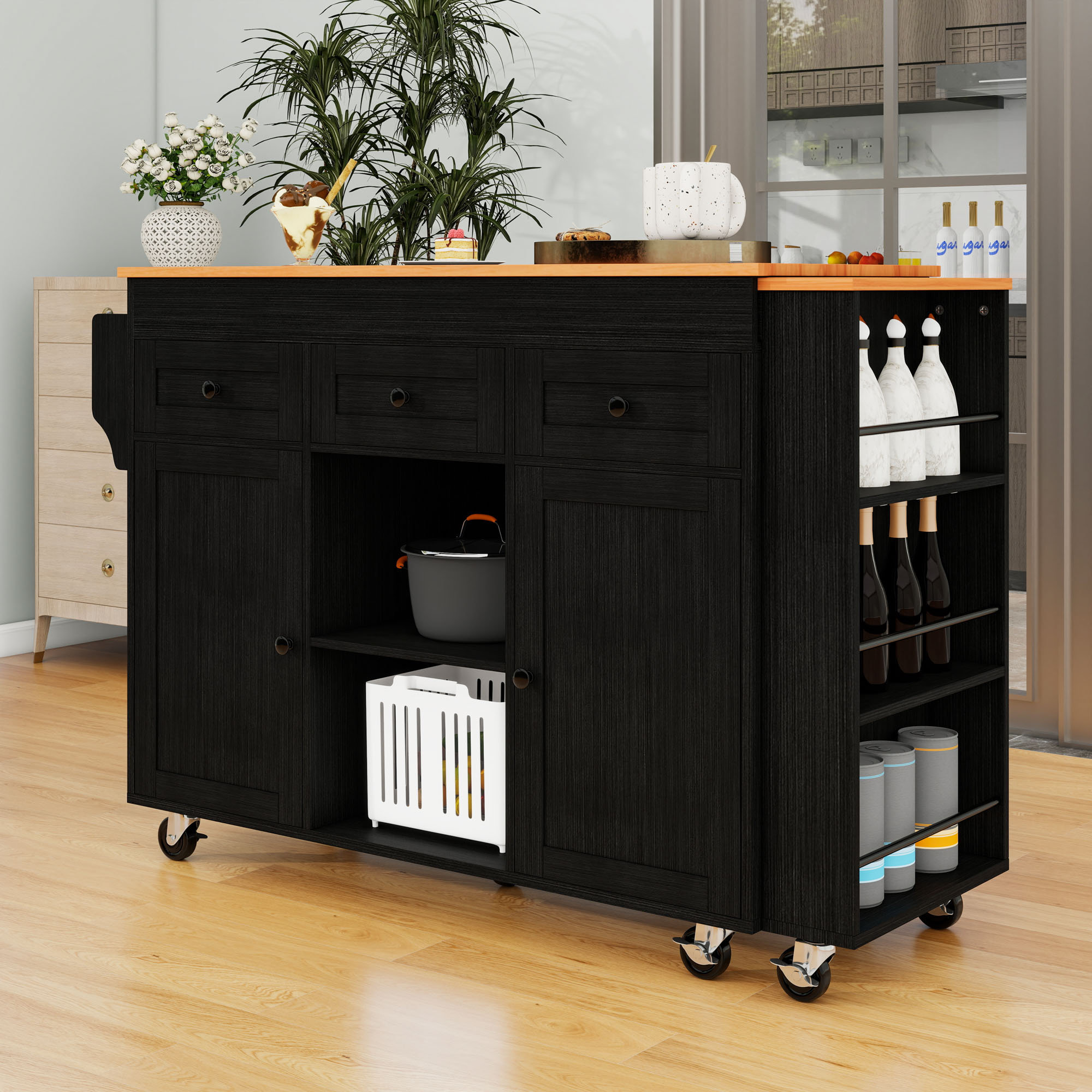Lark Manor Extendable Kitchen Island Cart with Built-In Charging ...