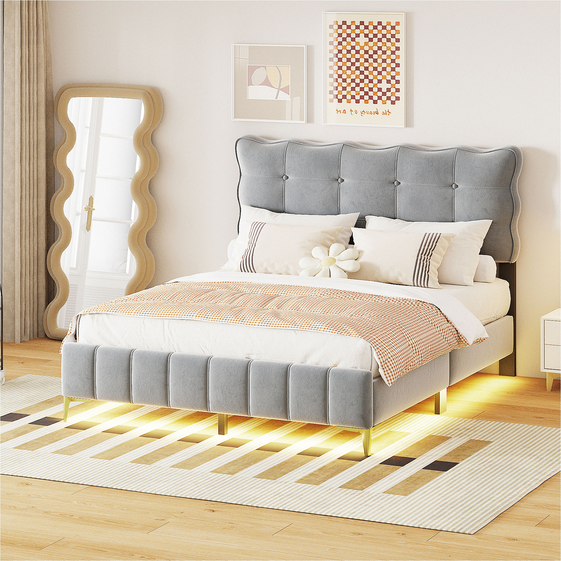 Mercer41 Full Size Menard Platform Bed With LED Frame And Stylish ...