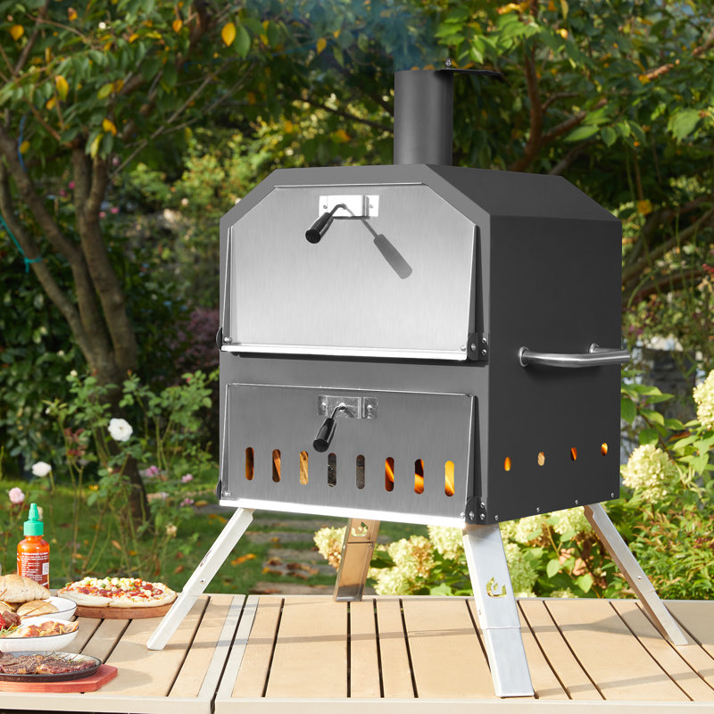 Arlmont & Co. Steel Freestanding Wood-Fired Outdoor Pizza Oven with Two ...