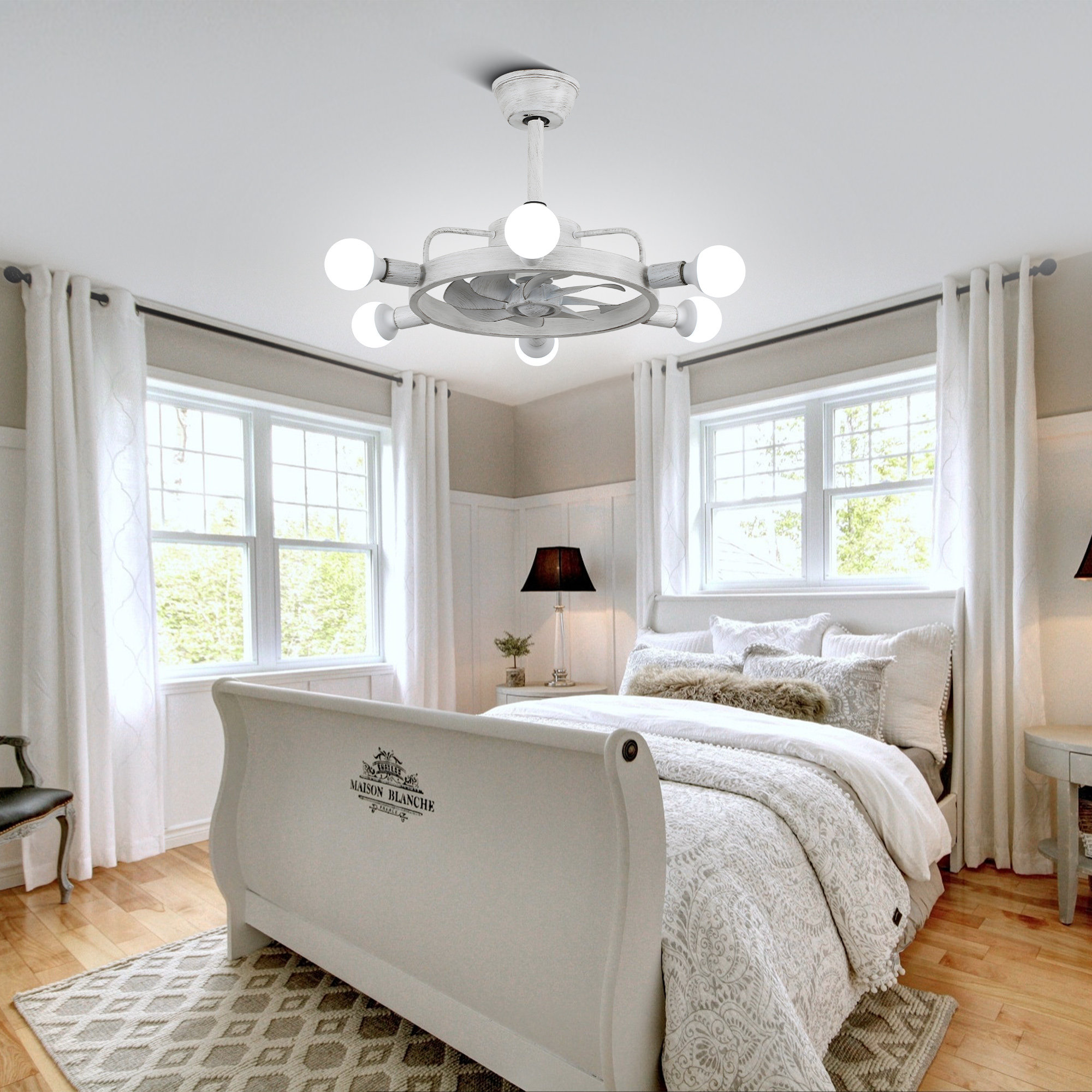 Gracie Oaks 20" Jerek Distressed White 6-Light Quiet Ceiling Fan ...