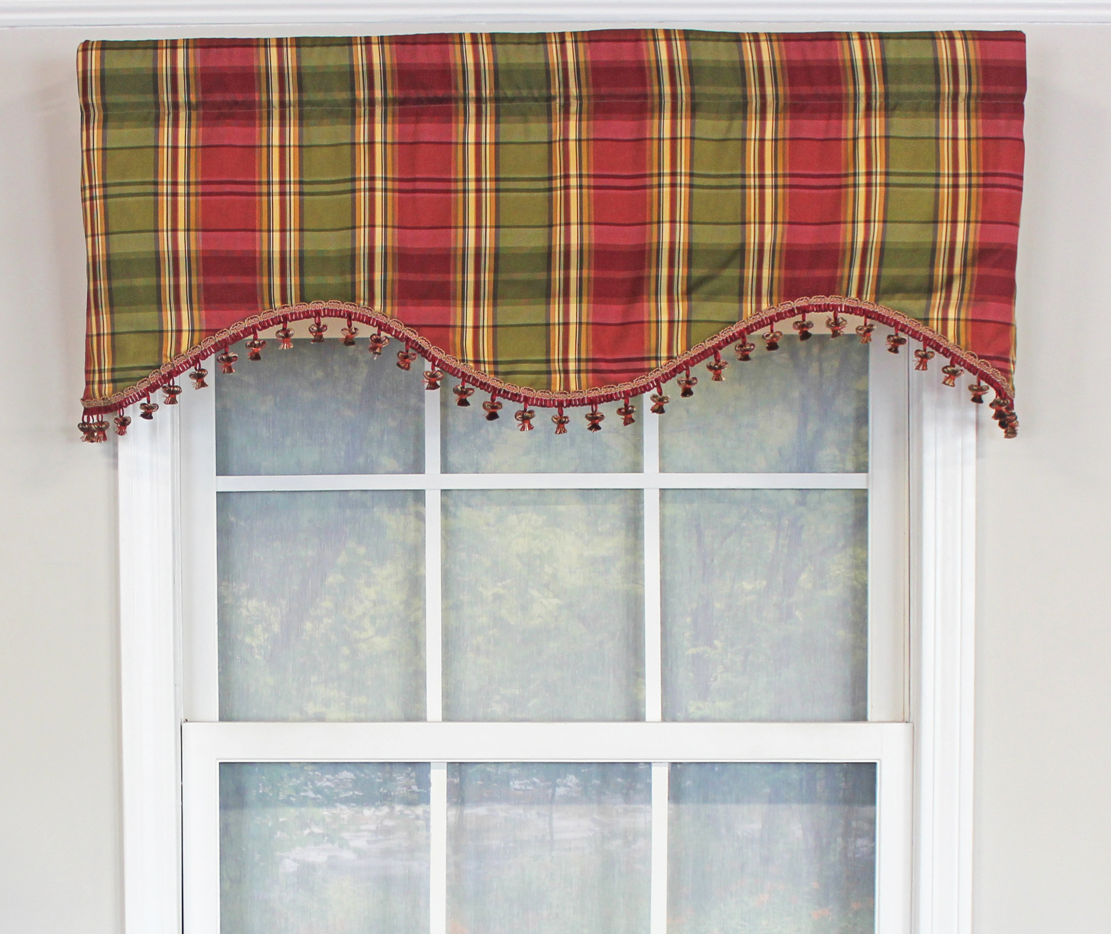 RLF Home Plaid Scalloped 50" Window Valance | Wayfair