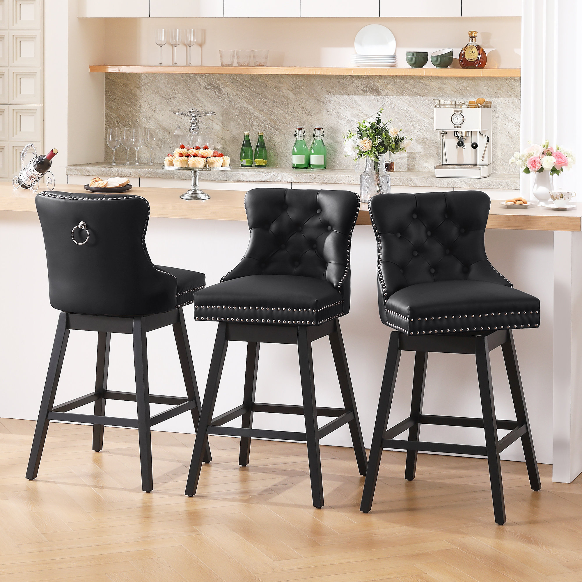 Rosdorf Park Counter Height Bar Stools Set Of 3 – Upholstered Swivel ...