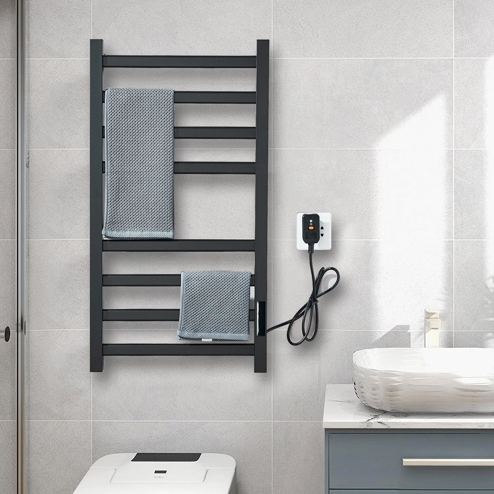Senlesen Black Heated Towel Rack Wall Mount Towel Warmer Bathroom ...