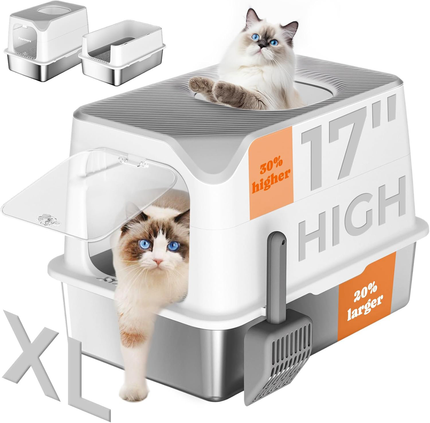 Tucker Murphy Pet™ Stainless Steel Cat Litter Box, XL Extra Large Kitty ...