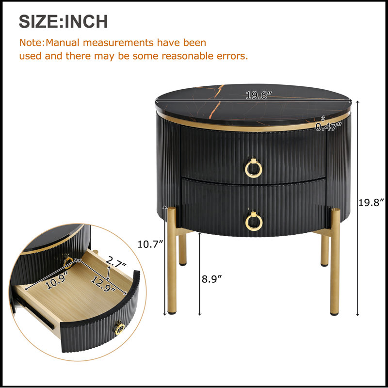 Mercer41 F19.6'' Easy Assembly Round End Table with Storage Drawers ...