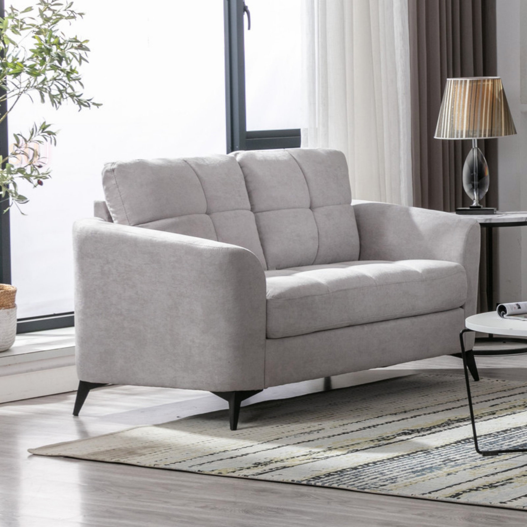 Latitude Run® Callie 60-Inch Woven Fabric Loveseat With Tufted Cushion ...
