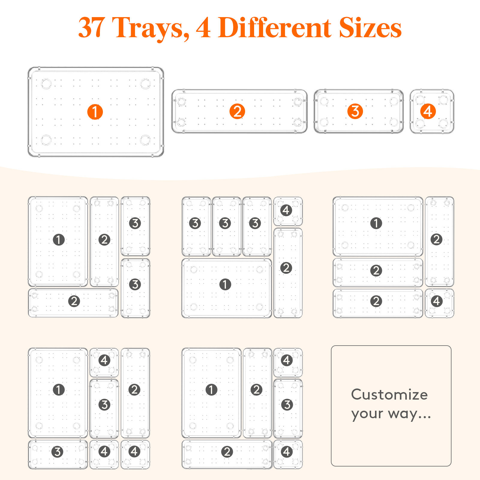 Rebrilliant Drawer Organizer 37Pcs, 4 Sizes Clear Plastic Desk Drawer ...