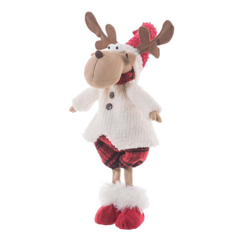 The Holiday Aisle® Red/White Polyester Standing Boy Moose | Wayfair