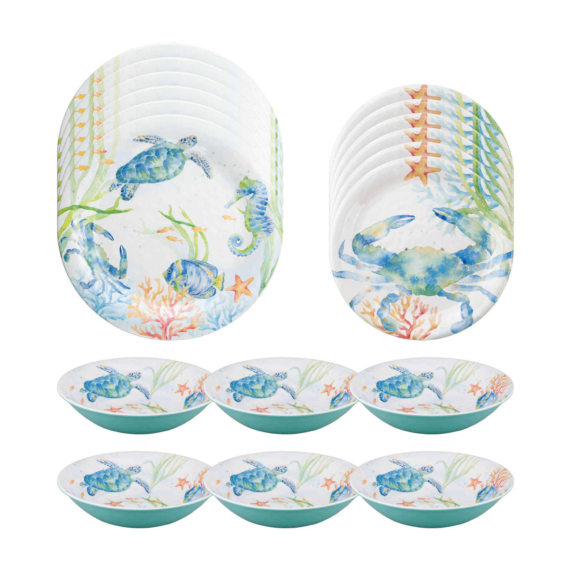 Beachcrest Home™ Sea Life 18 Piece Melamine Dinnerware Set Plate and ...