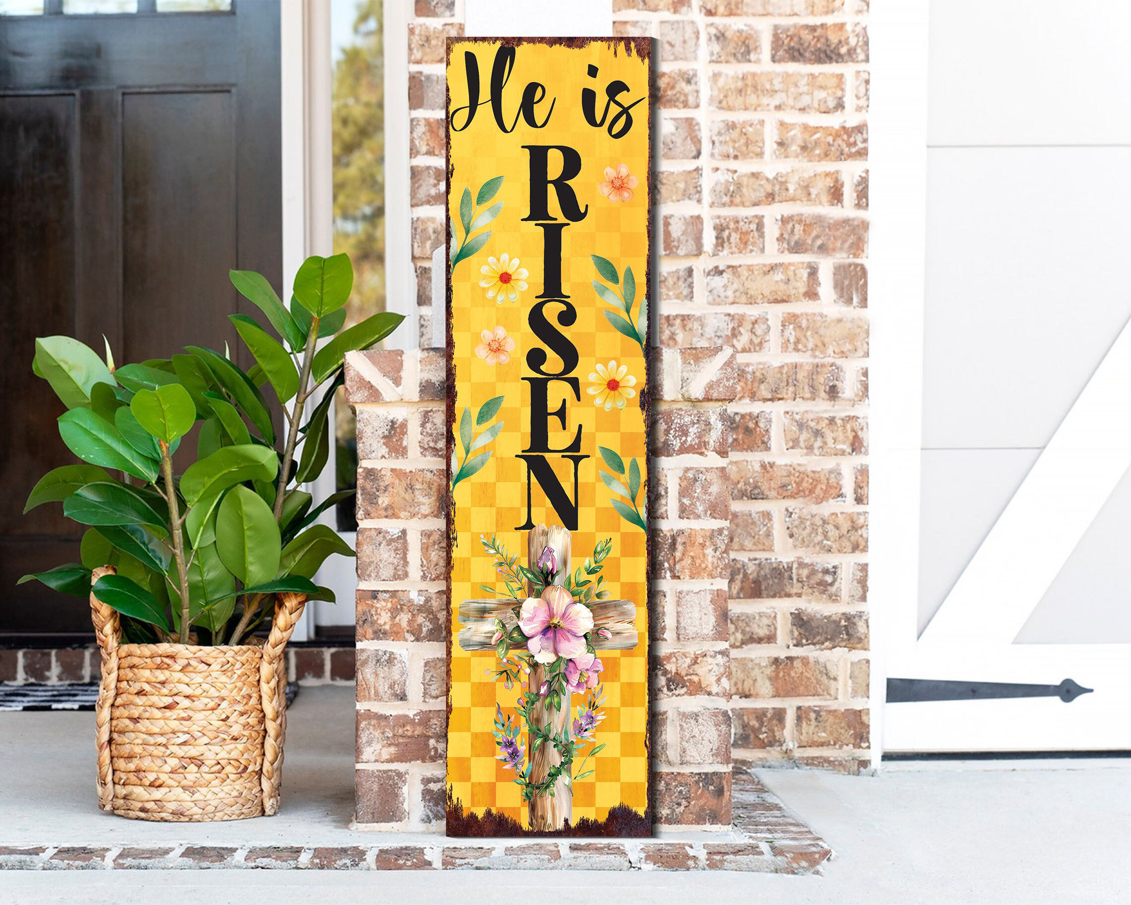 The Holiday Aisle® "He is Risen" Easter Porch Sign, Front Porch Easter ...