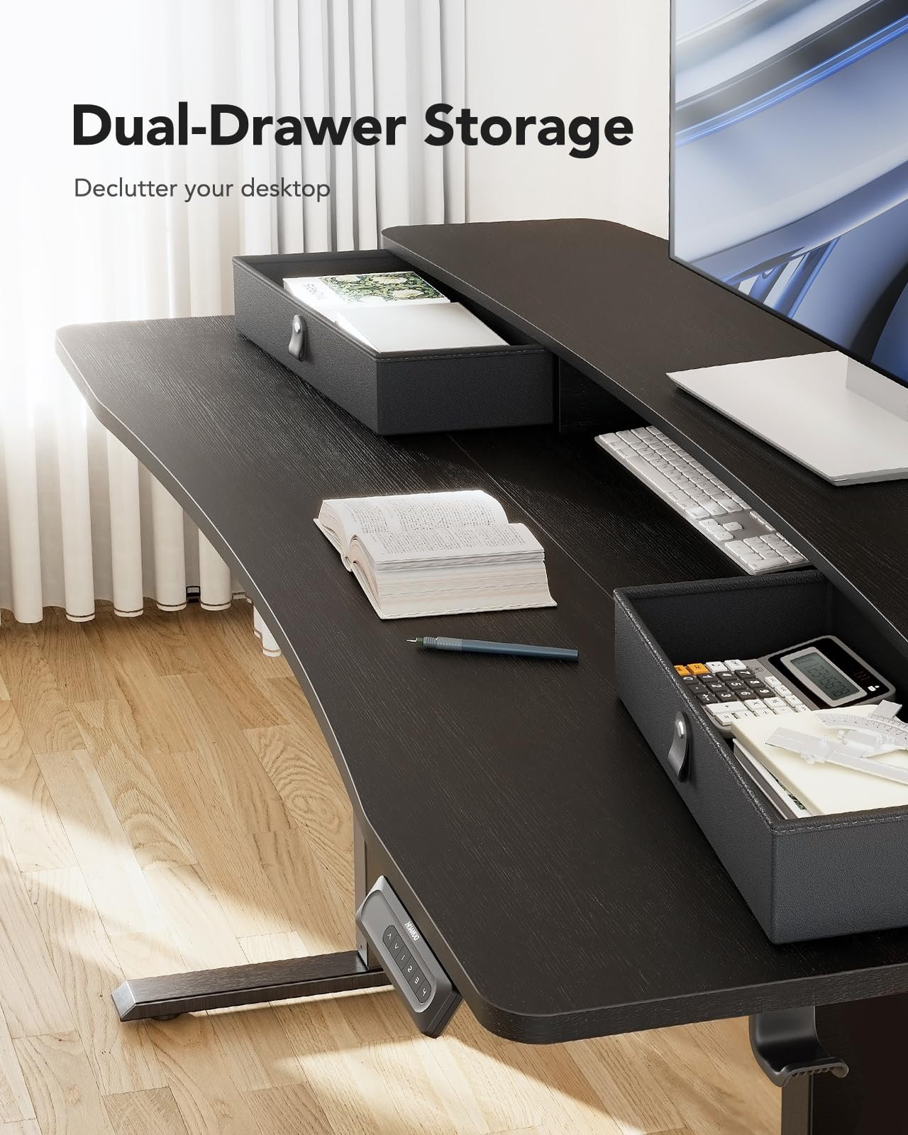 Inbox Zero Electric Standing Desk With 2 Drawers, C-Clamp Mount ...