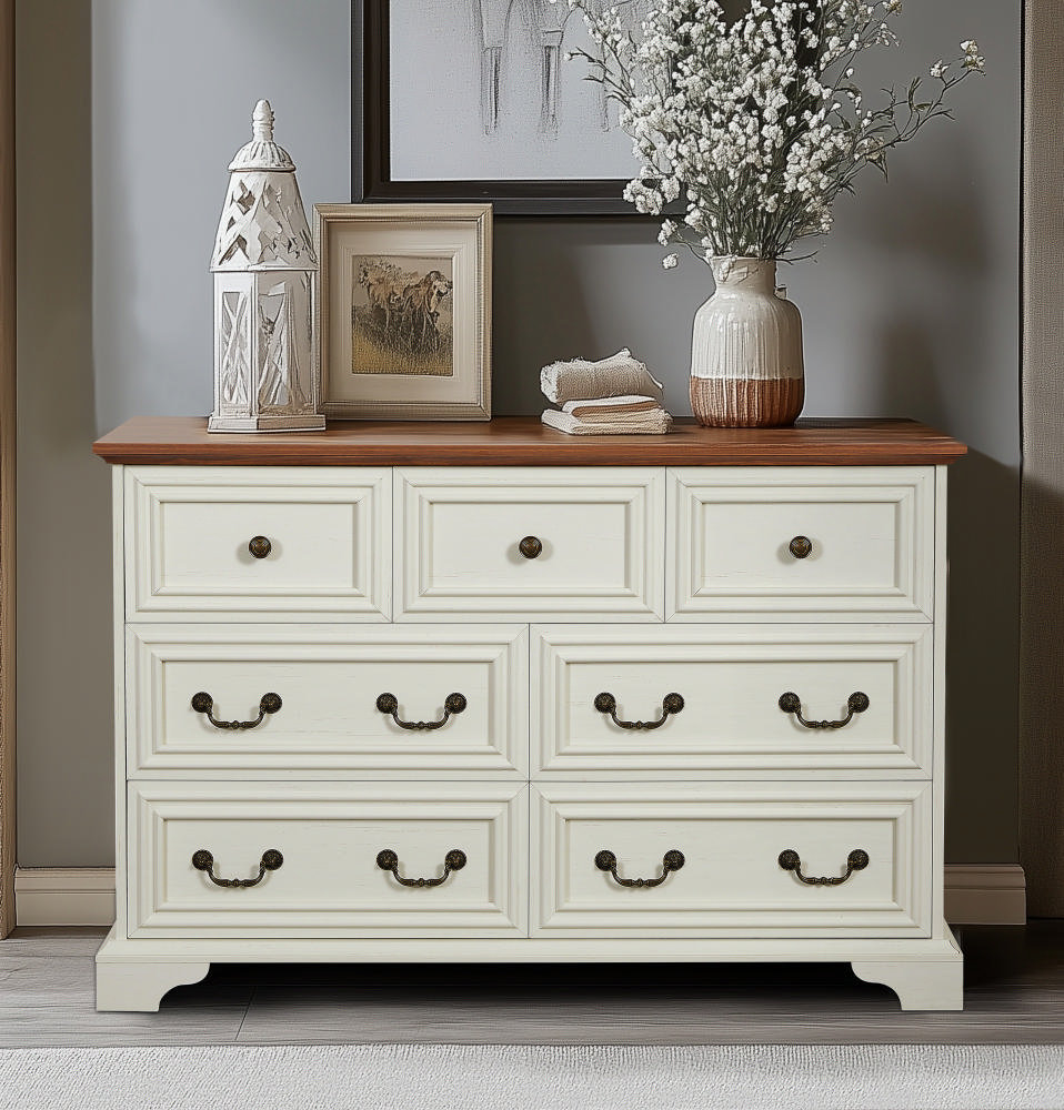 Winston Porter Farmhouse 7-Drawer Dresser Rustic Chest of Drawers with ...