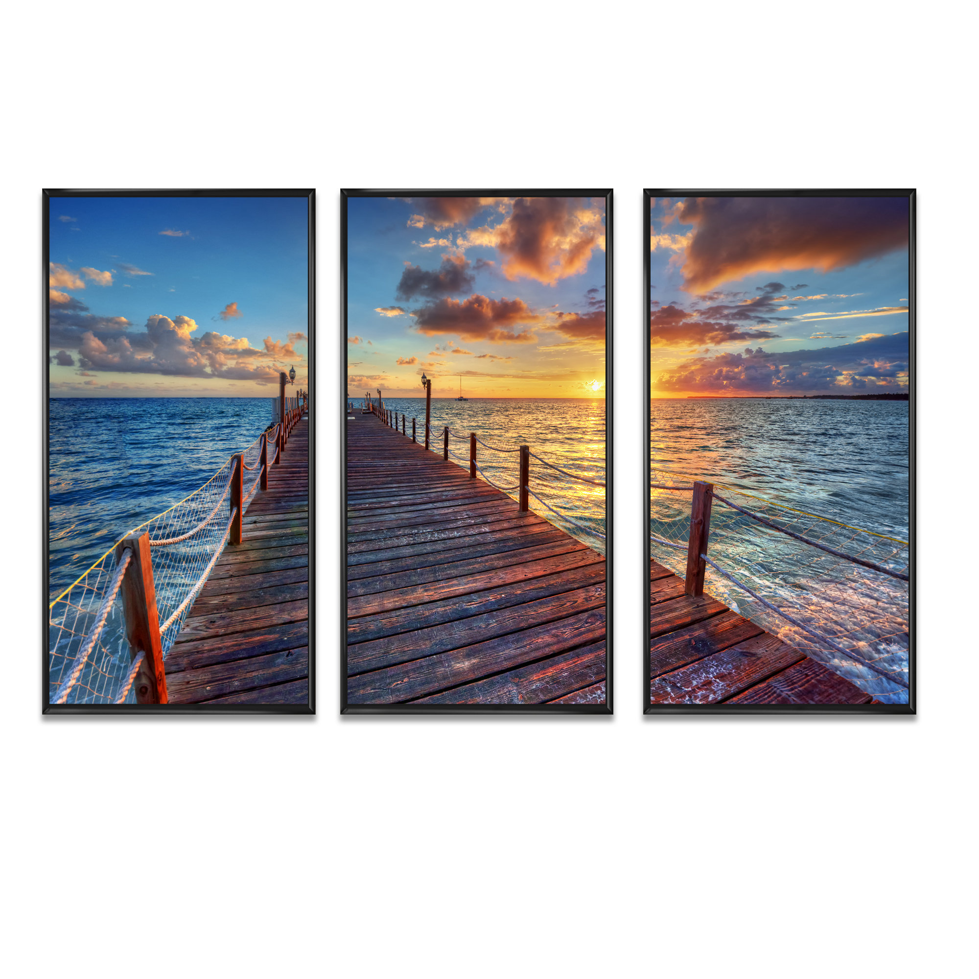 Highland Dunes Beautiful Sunset Over Sea Pier - Pier & Bridge Framed ...