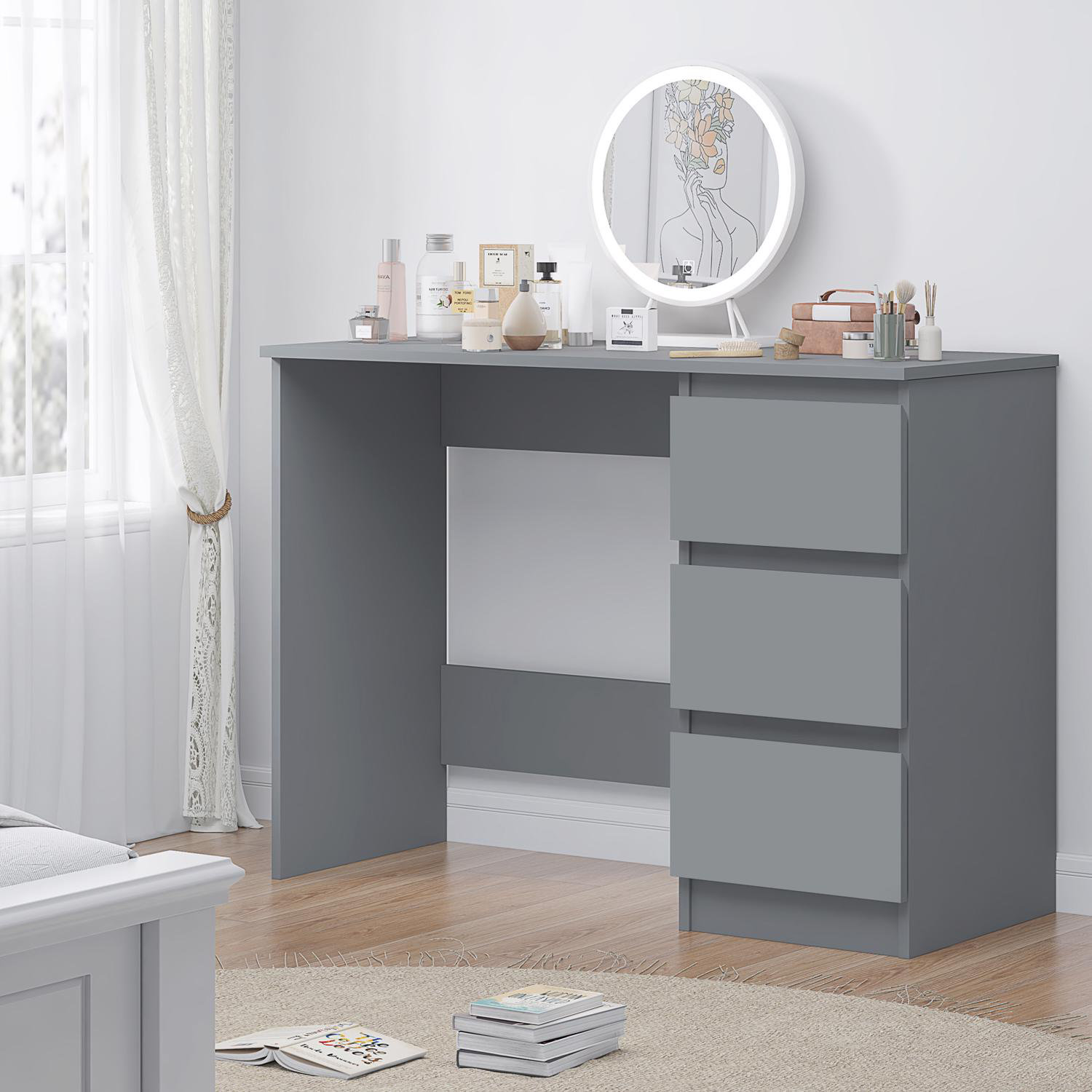 Hashtag Home Warren 3 Drawer Dressing Table - Matt Dark Grey | Wayfair ...