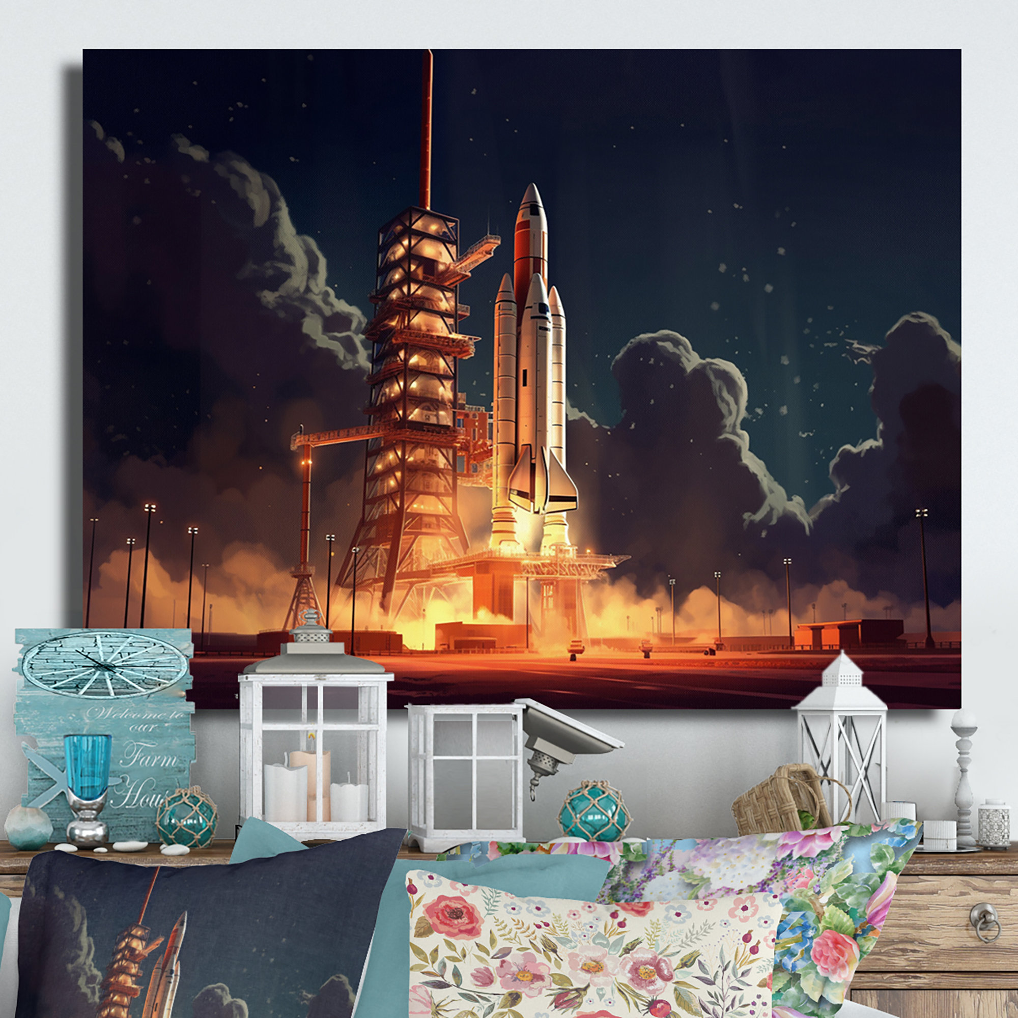 Latitude Run® Spaceship Rocket In Florida II - Modern Metal Wall Art ...
