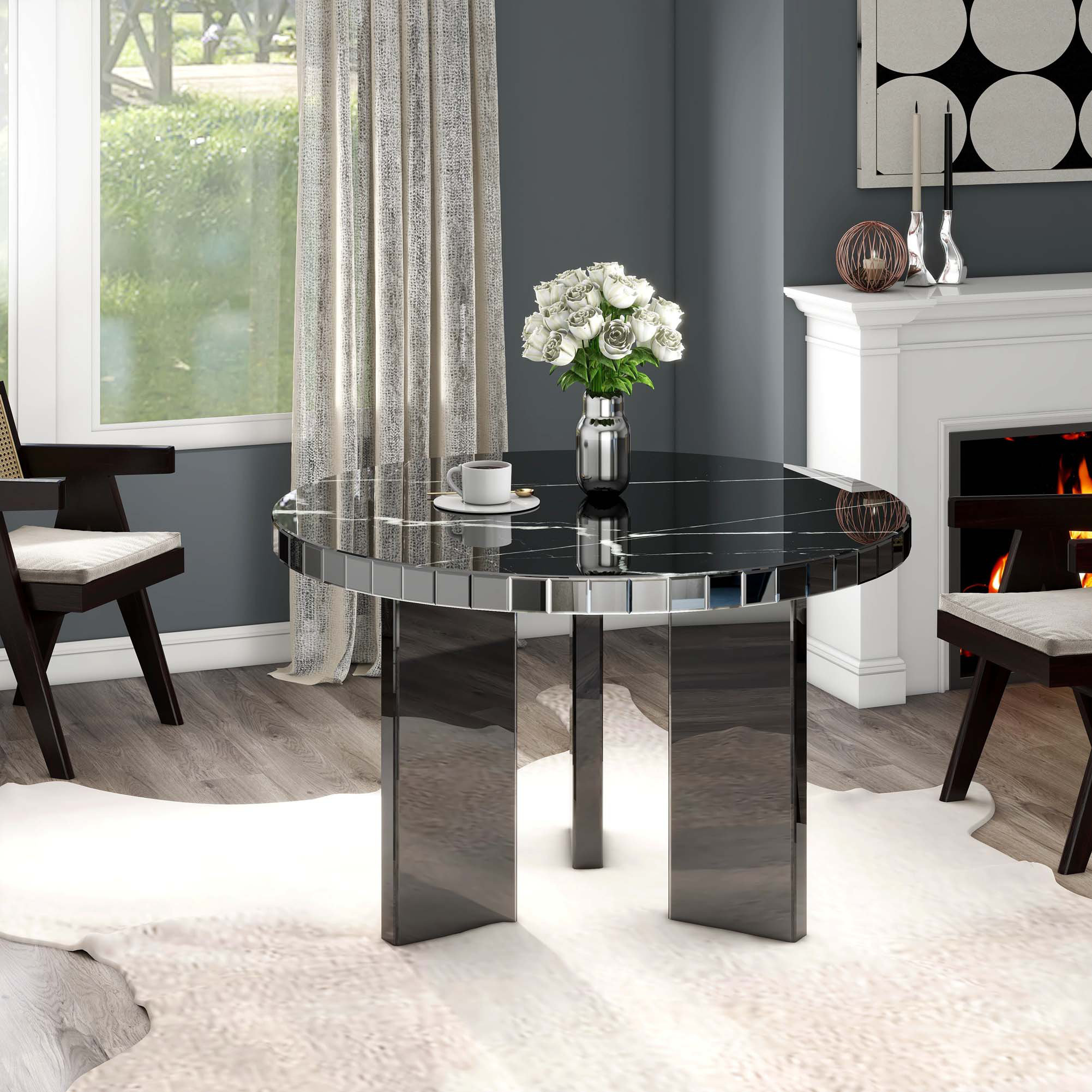 Latitude Run® Round Faux Marble Mirrored Dining Table - Wayfair Canada