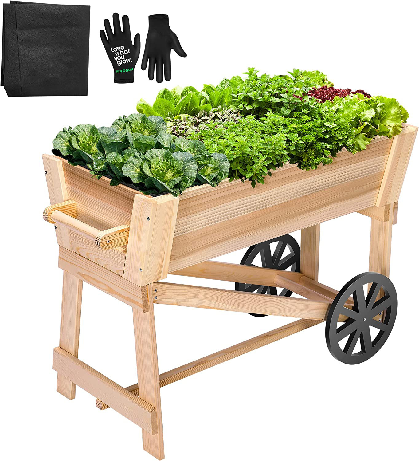 VIVOSUN Wheelbarrow Planter with Storage Shelf and Protective Liner ...