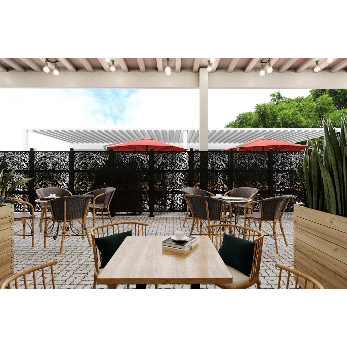 Porpora 6.5 ft. H x 12.5 ft. W Laser Cut Metal Privacy Screen Fence ...