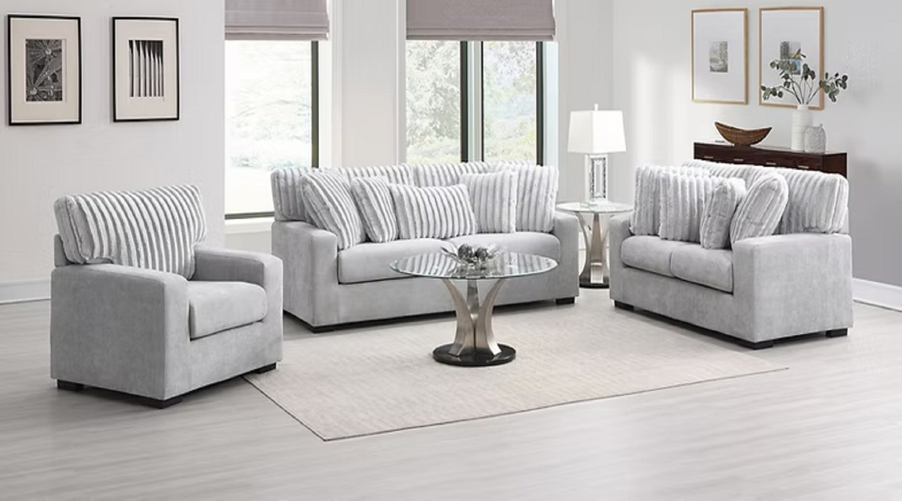 Latitude Run® Towcester 3-piece Ivory Fabric Sofa Set With Striped ...