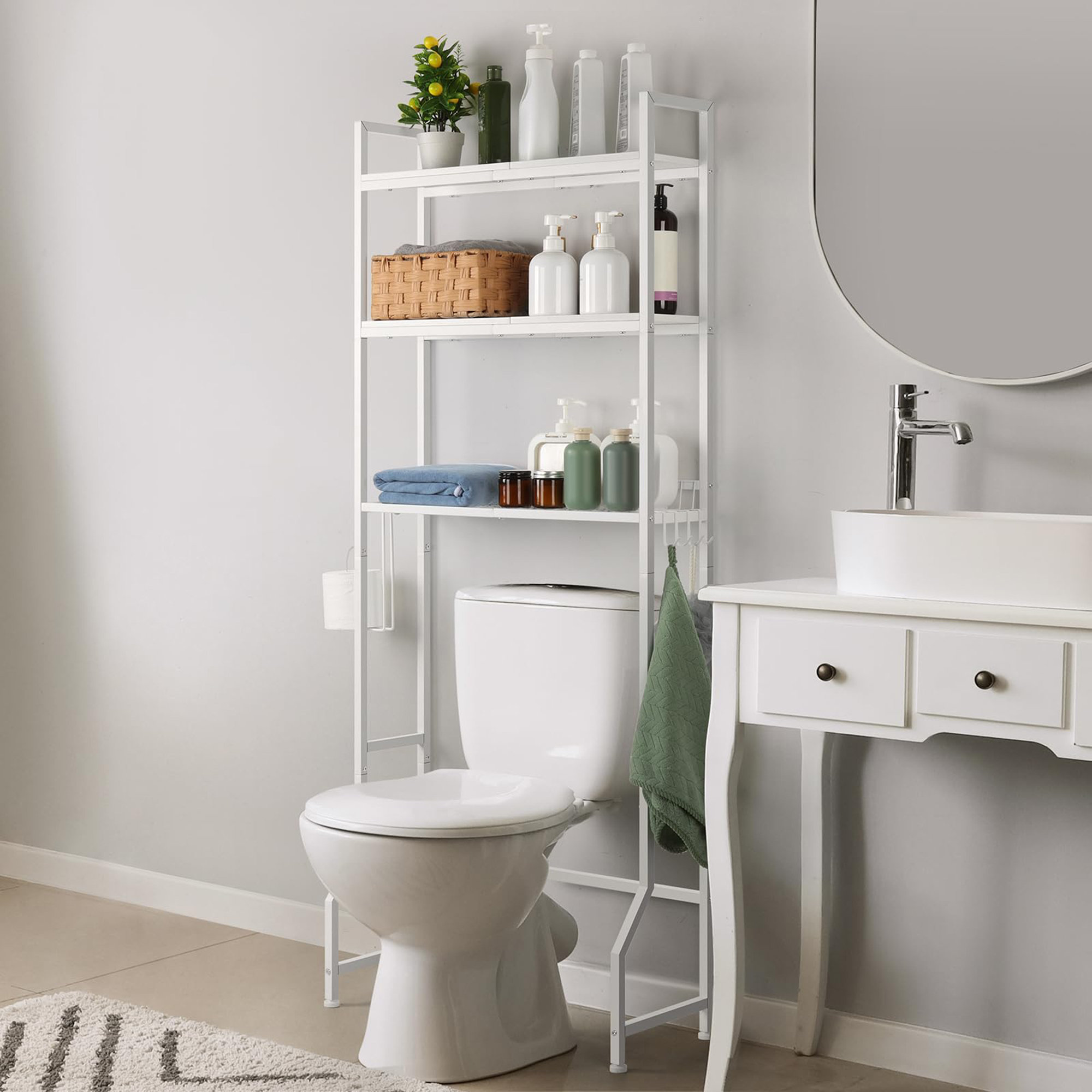 Latitude Run® 3-tier freestanding storage rack above toilet | Wayfair