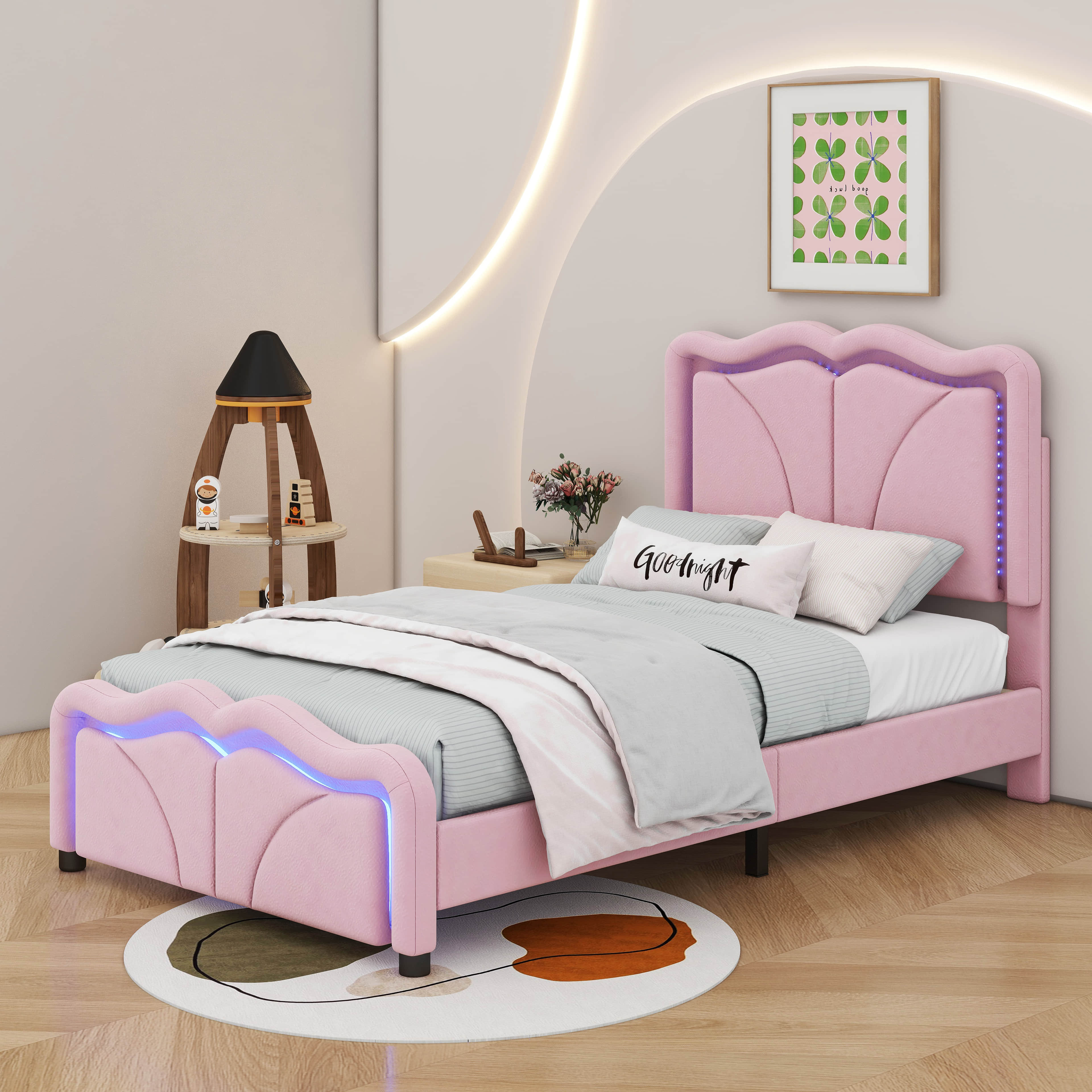 Brayden Studio® Twin Size Upholstered Platform Bed With Curve Shaped ...