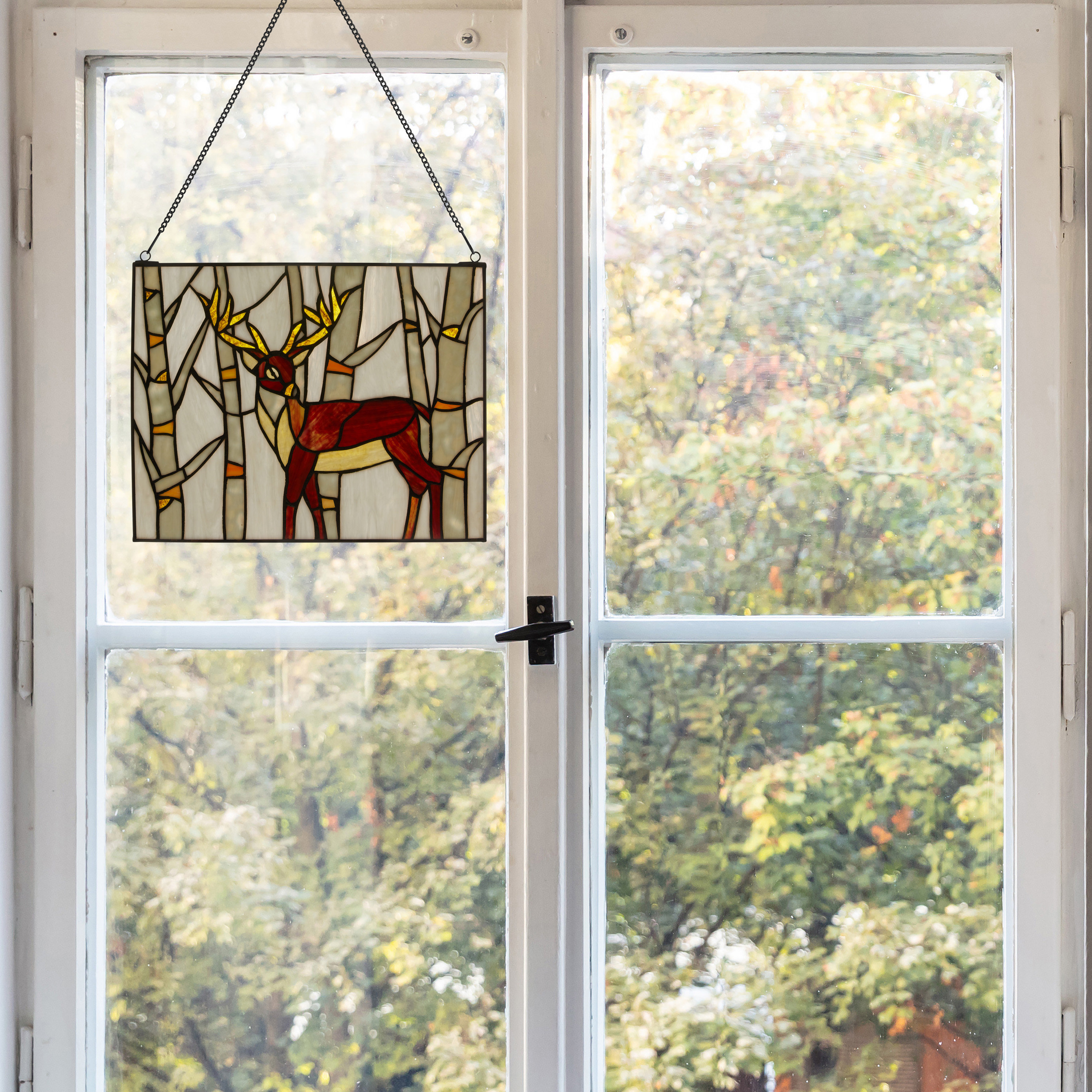 Millwood Pines 11"H Majestic Deer Stained Glass Window Panel & Reviews ...