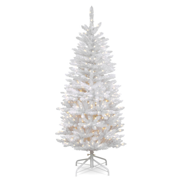 The Holiday Aisle® Kingswood Fir White Pencil Tree with Clear Lights ...