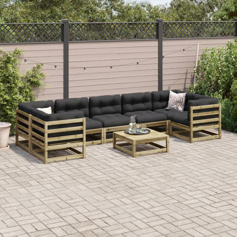 Lily Manor 8 Piece Garden Sofa Set Solid Wood Pine | Wayfair.co.uk