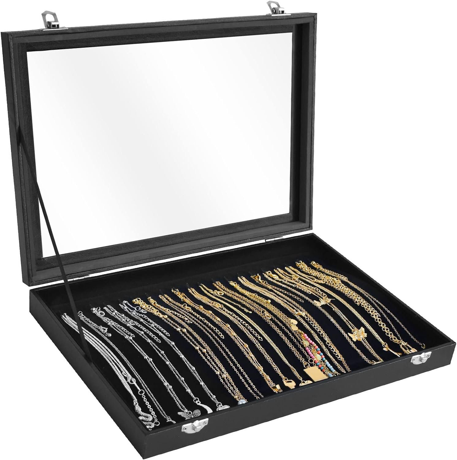 Latitude Run® Necklace Organizer Box Premium 20 Hooks Necklace Display ...