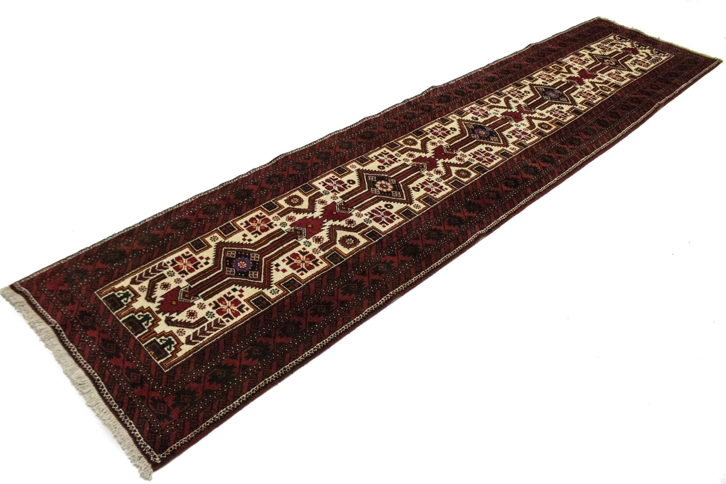 Bungalow Rose One-of-a-Kind Runner 3' x 13'4" Area Rug in Ivory/Red ...