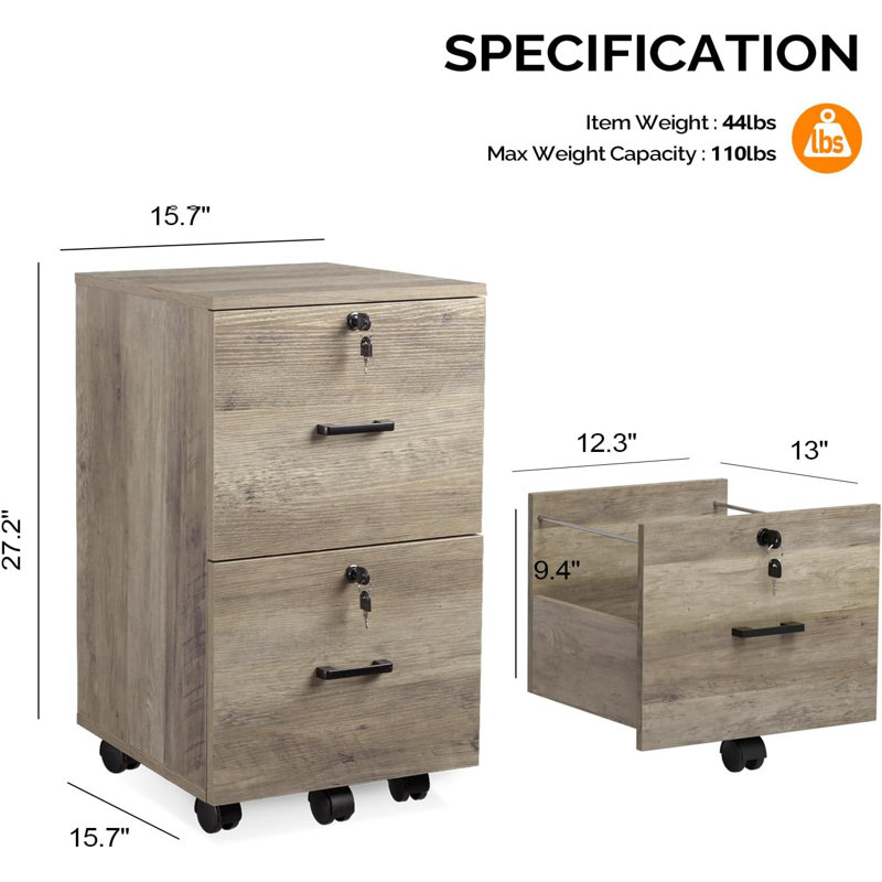 Wade Logan® Brandice 15.75'' Wide 2 -Drawer Mobile File Cabinet ...