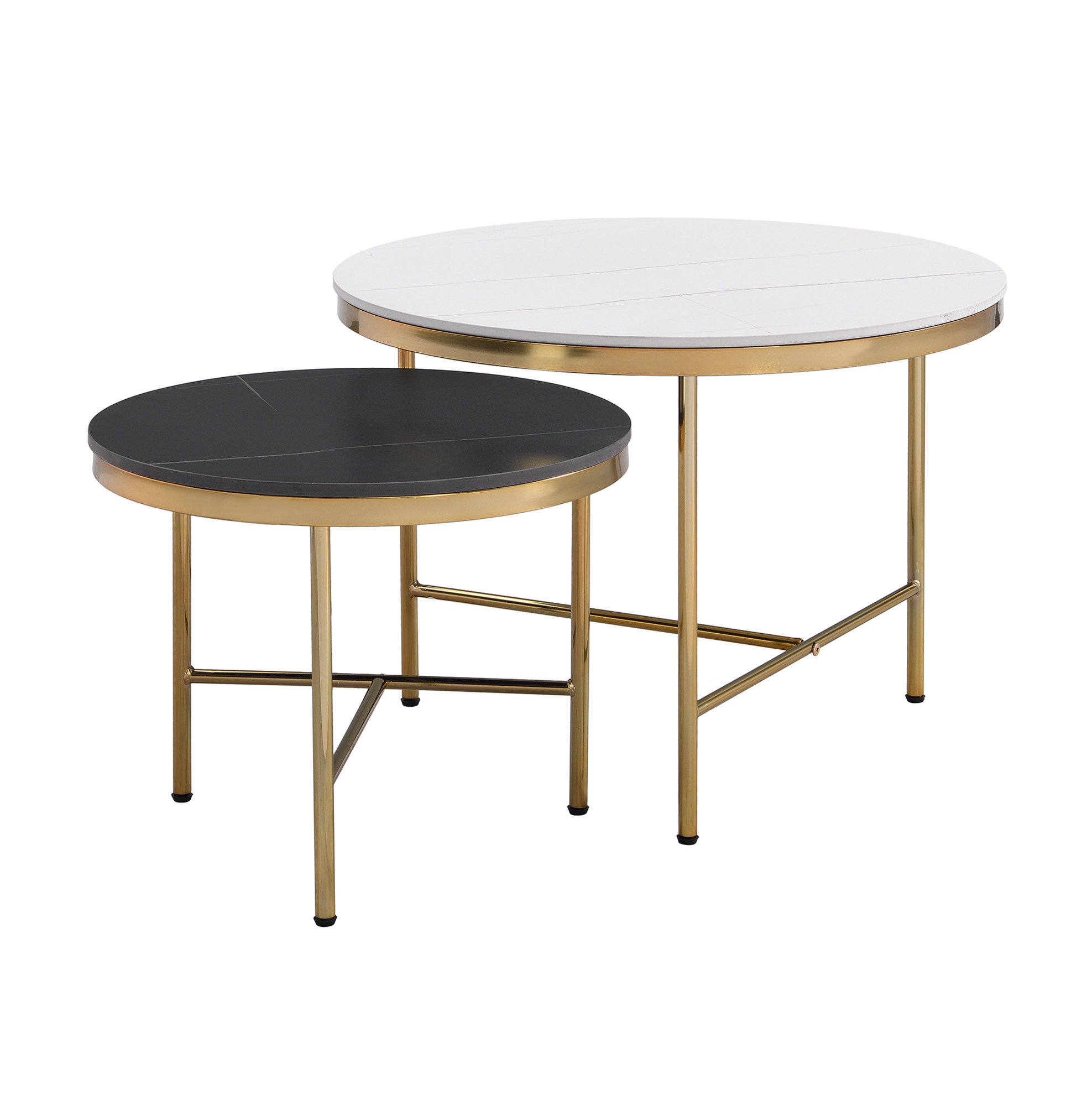 Mercer41 Modern Round Nesting Coffee Table Set 2-Piece Black & White ...