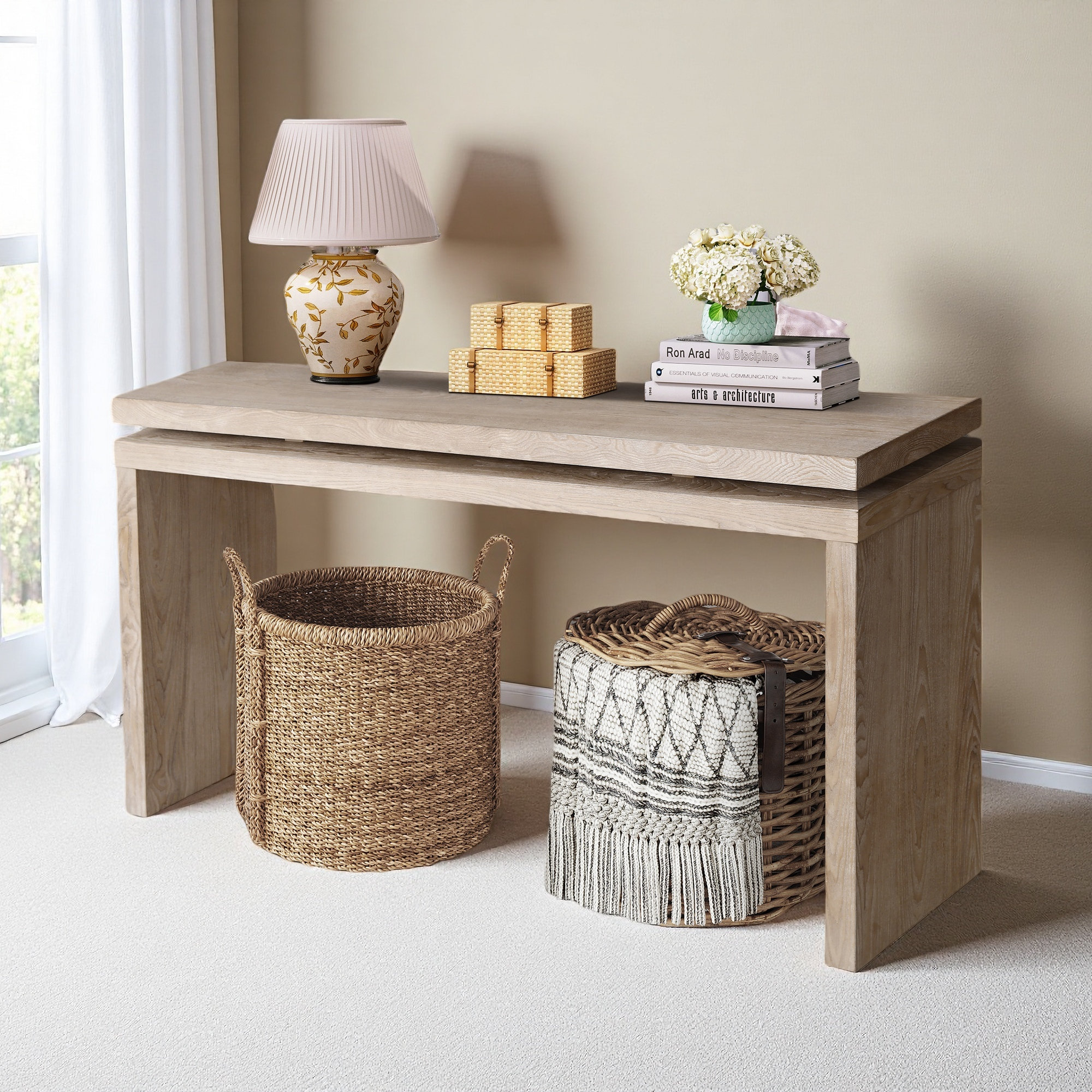 Latitude Run® 60'' Farmhouse Console Table - Retro Wooden Entryway ...