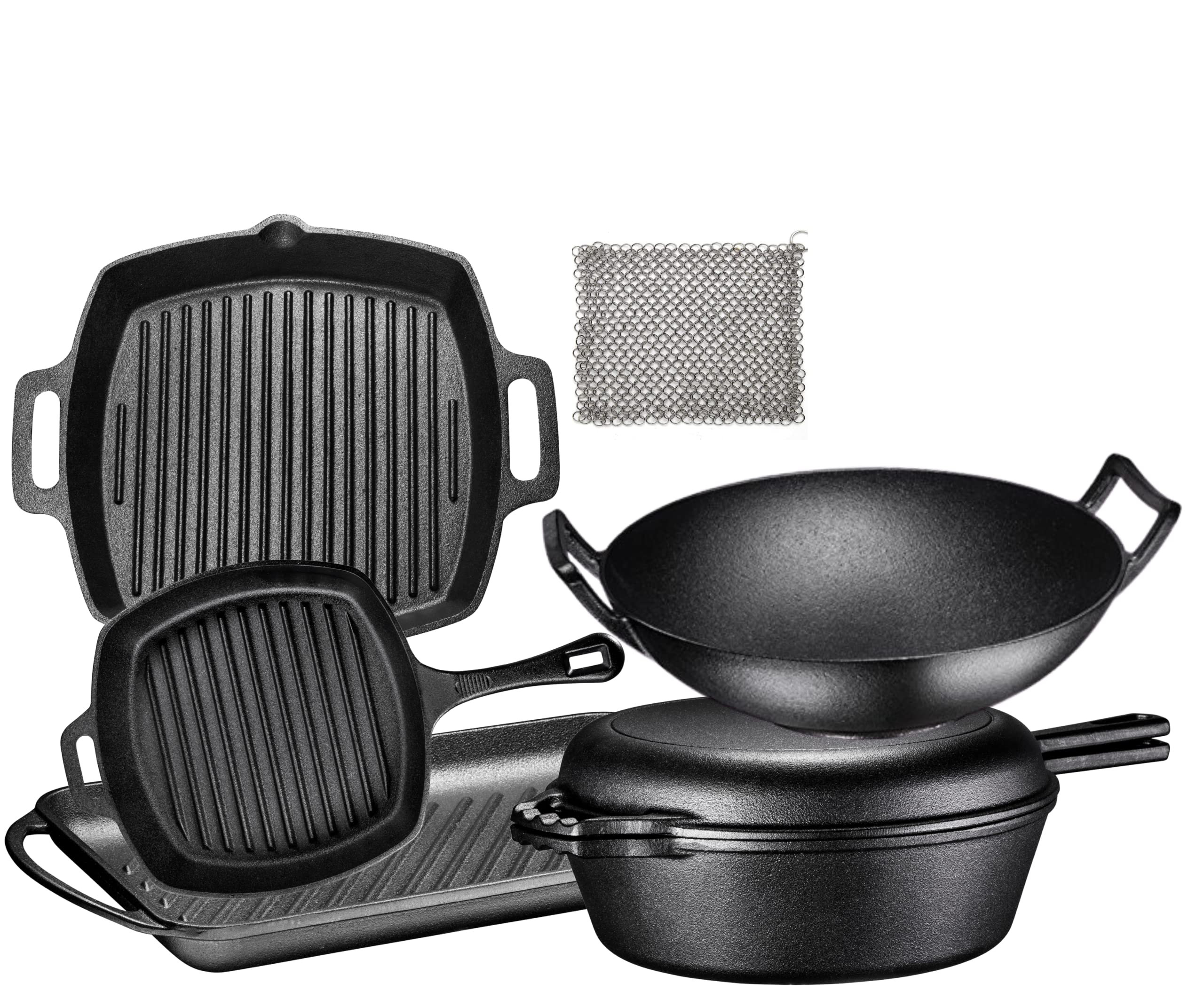 Bruntmor Pre Seasoned Cast Iron 7 Piece Bundle Gift Set, Multi Cooker ...