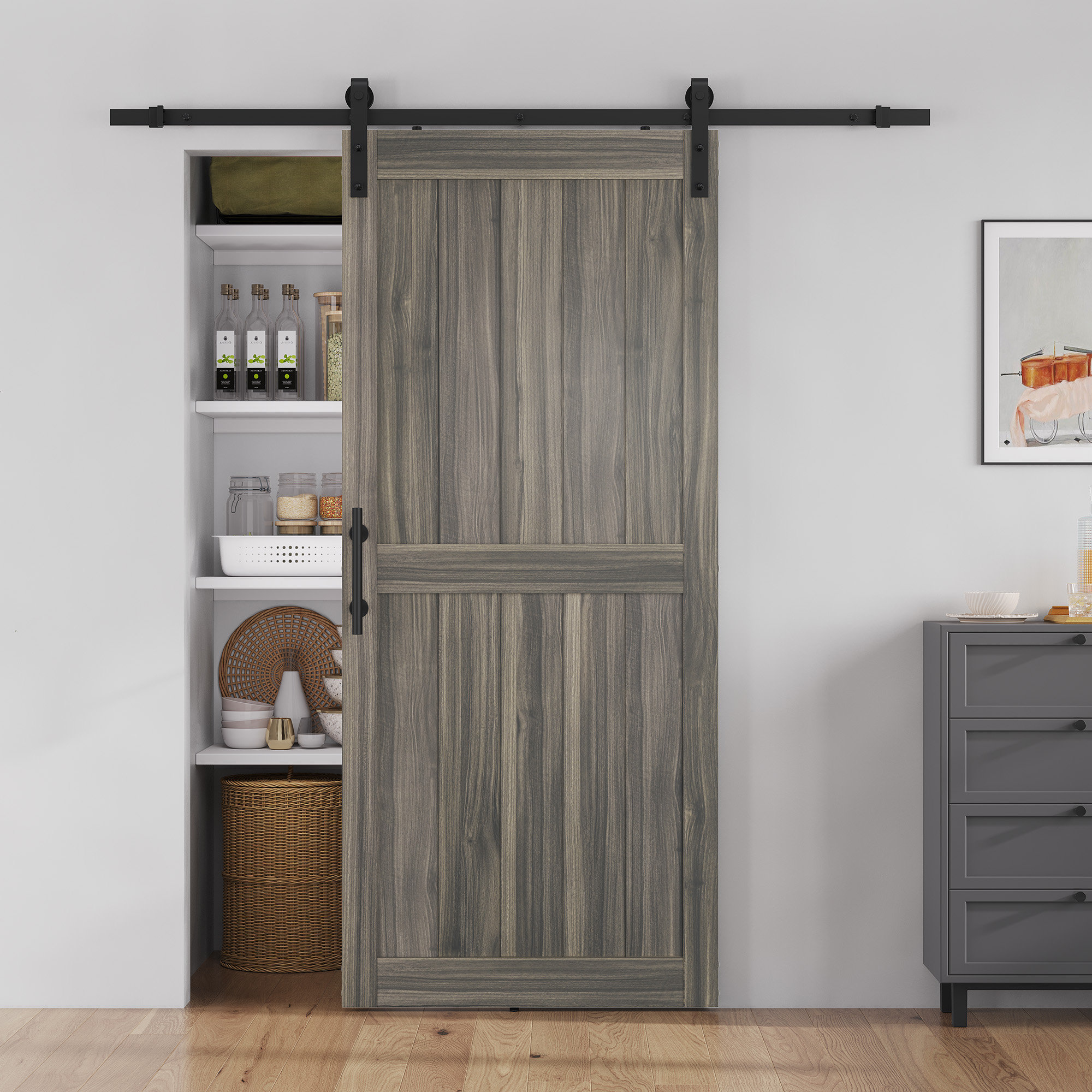 LDB_BUILDING 84" Height Solid Manufactured Wood Paneled Barn Door with ...