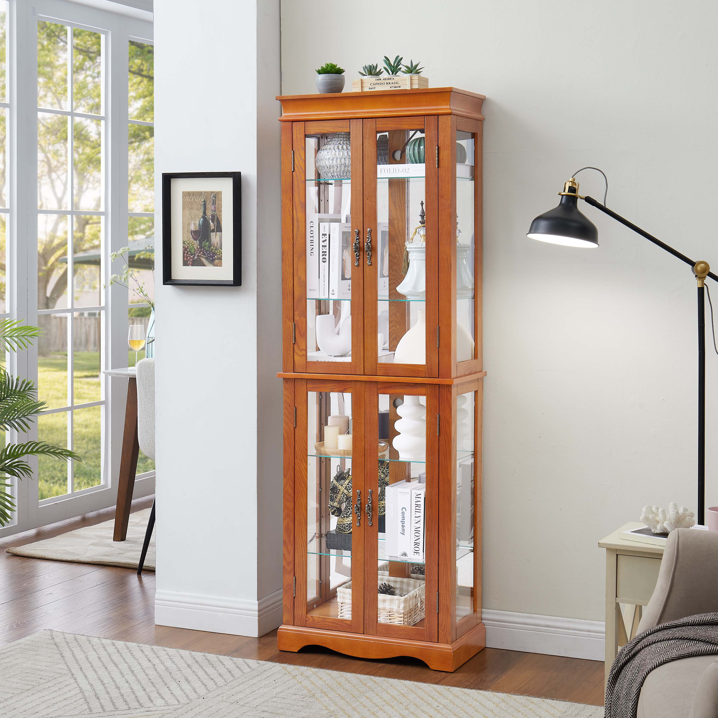 Winston Porter Lighted Glass Curio Display Cabinet,Display Cabinet ...