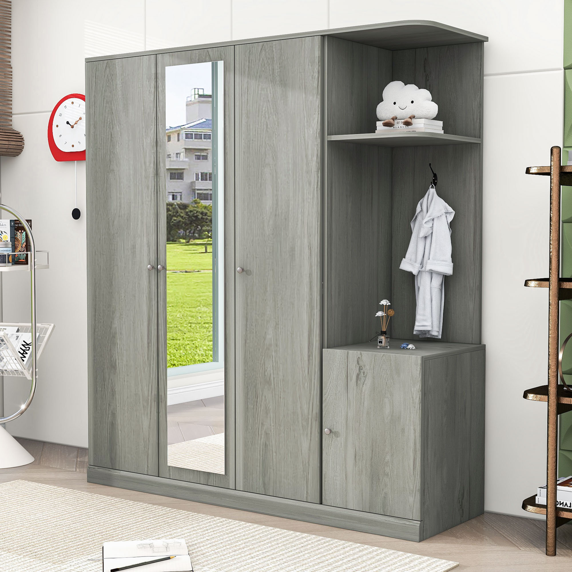 Ebern Designs Elegant Freestanding Armoire Wardrobe with Full-Length ...
