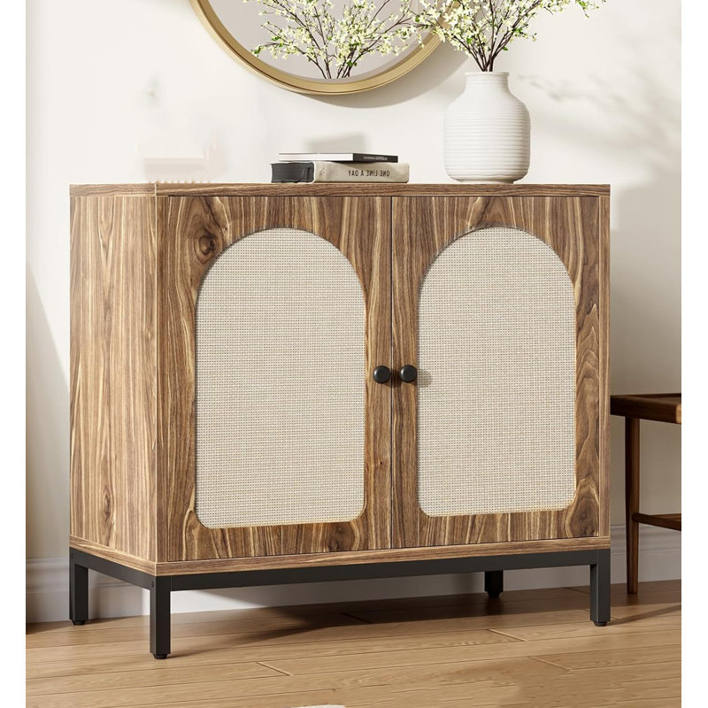 Dakota Fields Particleboard Two-door Rattan Arch Carving Storage ...